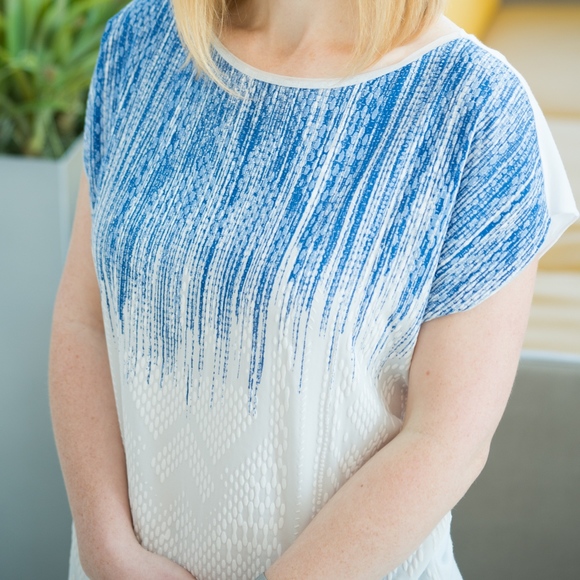 Zara | Tops | Zara White Blue Rain Textured Top | Poshmark